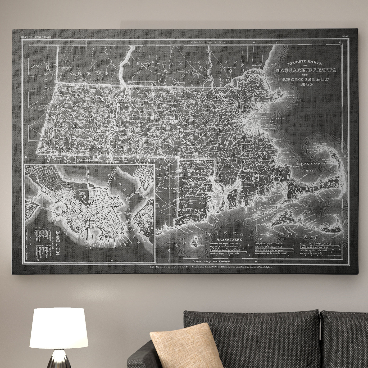 Wexford Home 'Massachusetts Sketch Map' Graphic Art Print on Wrapped Canvas in Gray | Wayfair